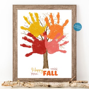 Happy Fall Handprint Art, DIY Kid Craft Kit, Fingerprint Tree Autumn ...