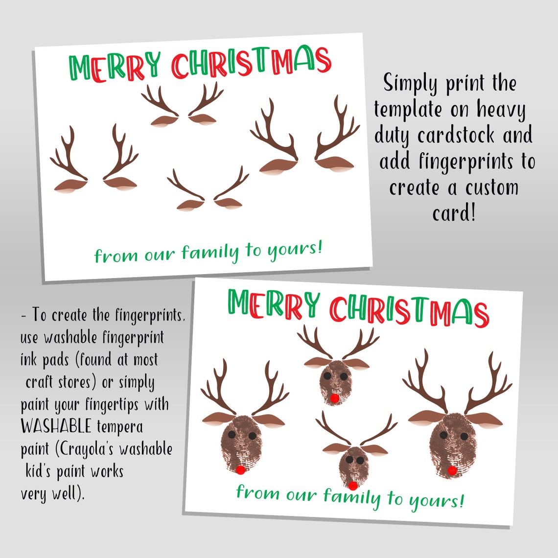 Printable Christmas Card From Kids Fingerprint Craft for - Etsy
