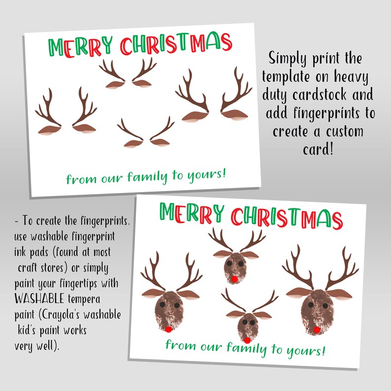 Printable Christmas Card From Kids, Fingerprint Craft for Toddler ...