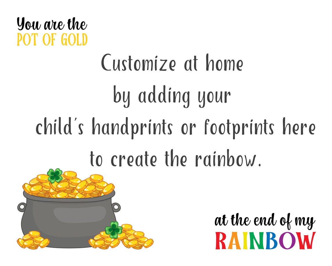 St Patrick's Day Handprint Art Pot of Gold Rainbow - Etsy