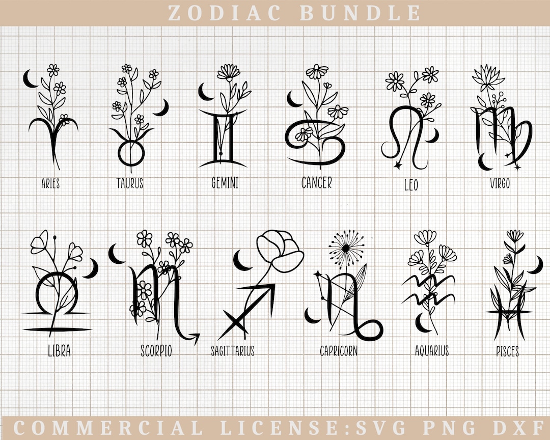 Zodiac Svg Bundle Zodiac Sign Svg Astrology Svg Birth Flower Svg Png ...