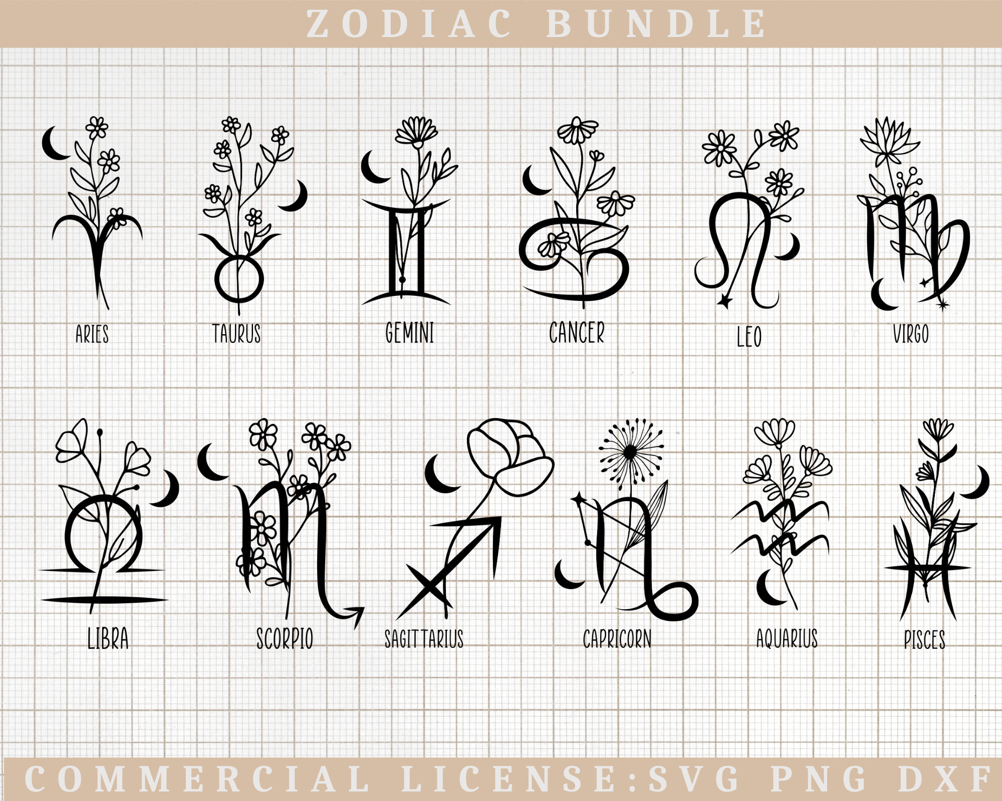 Zodiac Svg Bundle Zodiac Sign Svg Astrology Svg Birth - Etsy UK