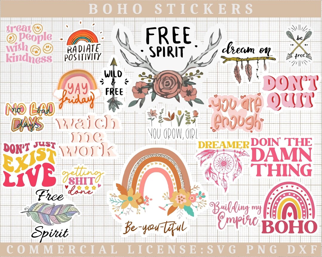 Boho Motivational Stickers Svg Png Bundle, Printable Stickers, Positive ...