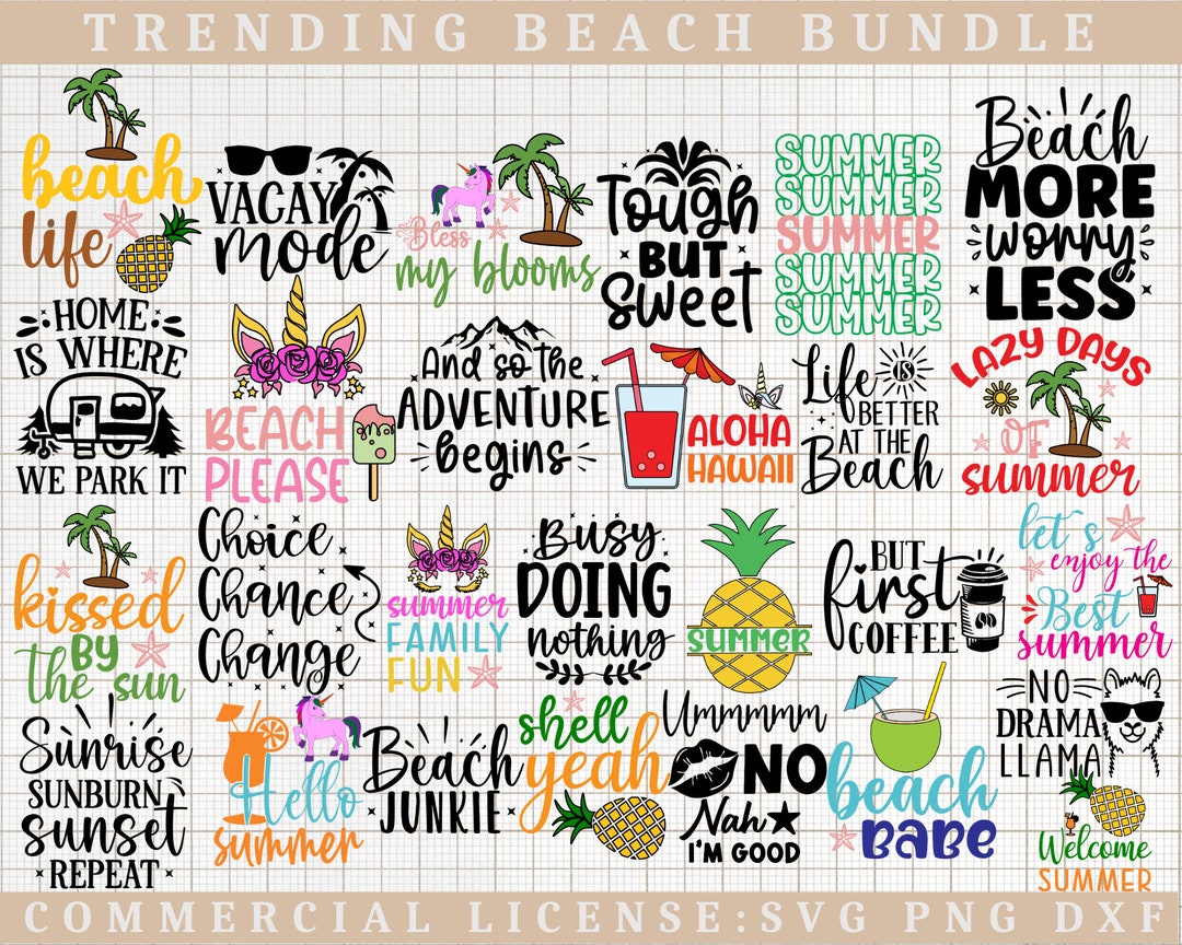 Beach Bundle SVG, Summer Clipart, Tropical Designs PNG, Ocean Vacation ...
