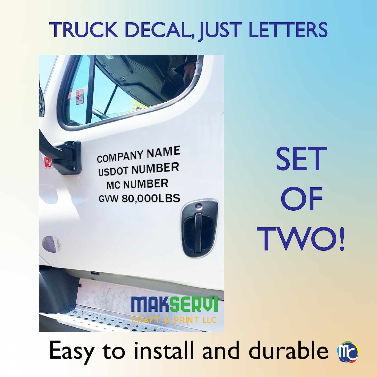 Truck Trailer Decal Sticker DOT MC Number Company Name Set of 2 - Etsy