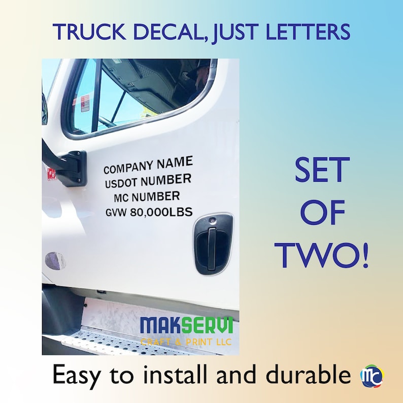Truck Trailer Decal Sticker DOT MC Number Company Name Set of 2 - Etsy