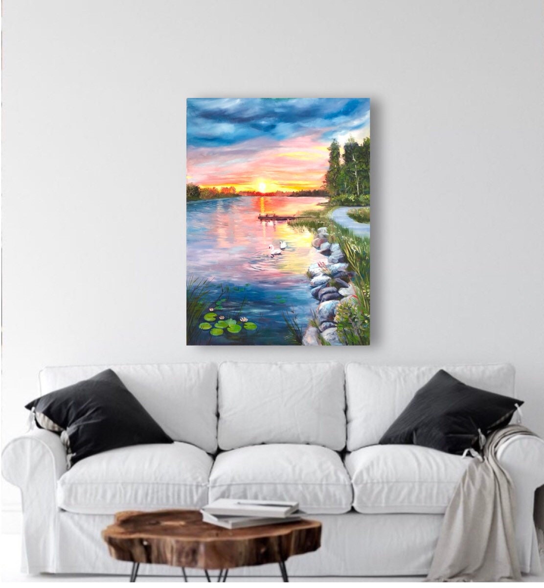 Sunset Painting Original Oil Artwork Swans Painting Sunset Art - Etsy