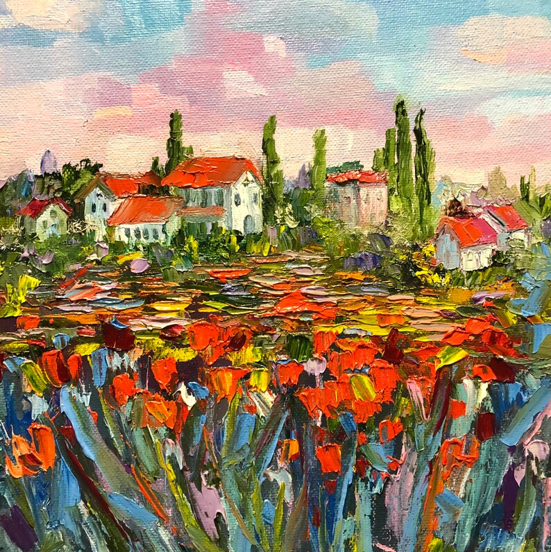 Tuscany Artwork Original Oil Painting Tuscany Landscape Art Poppy Field ...