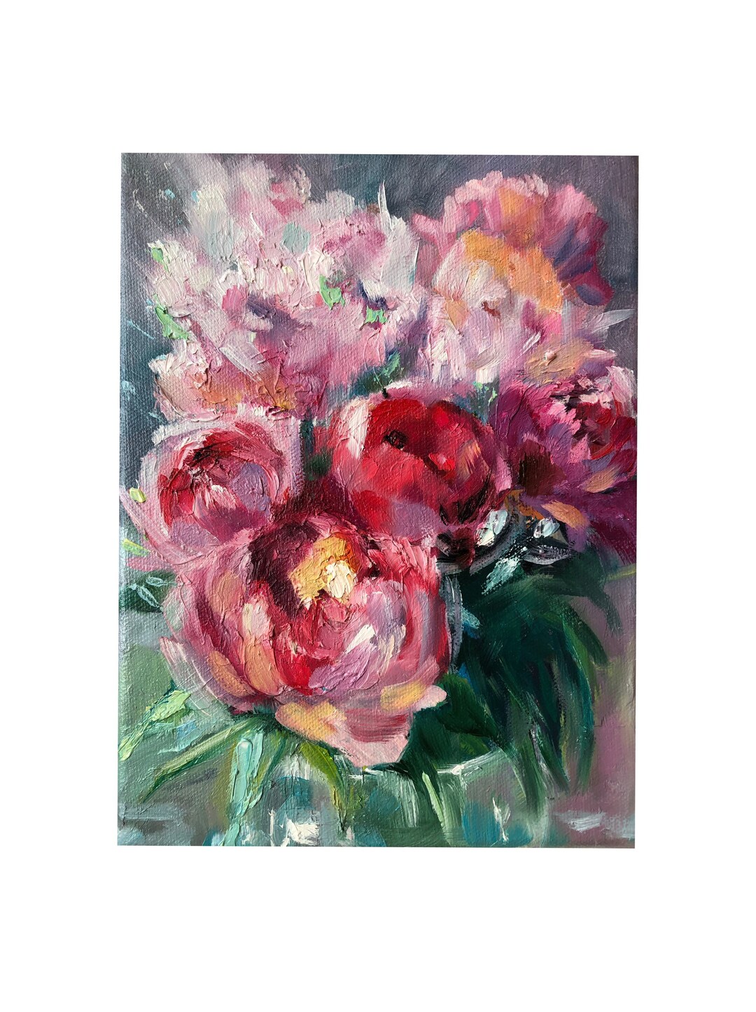 Peony Painting Flower Original Art Floral Painting Pink Artwork Impasto ...