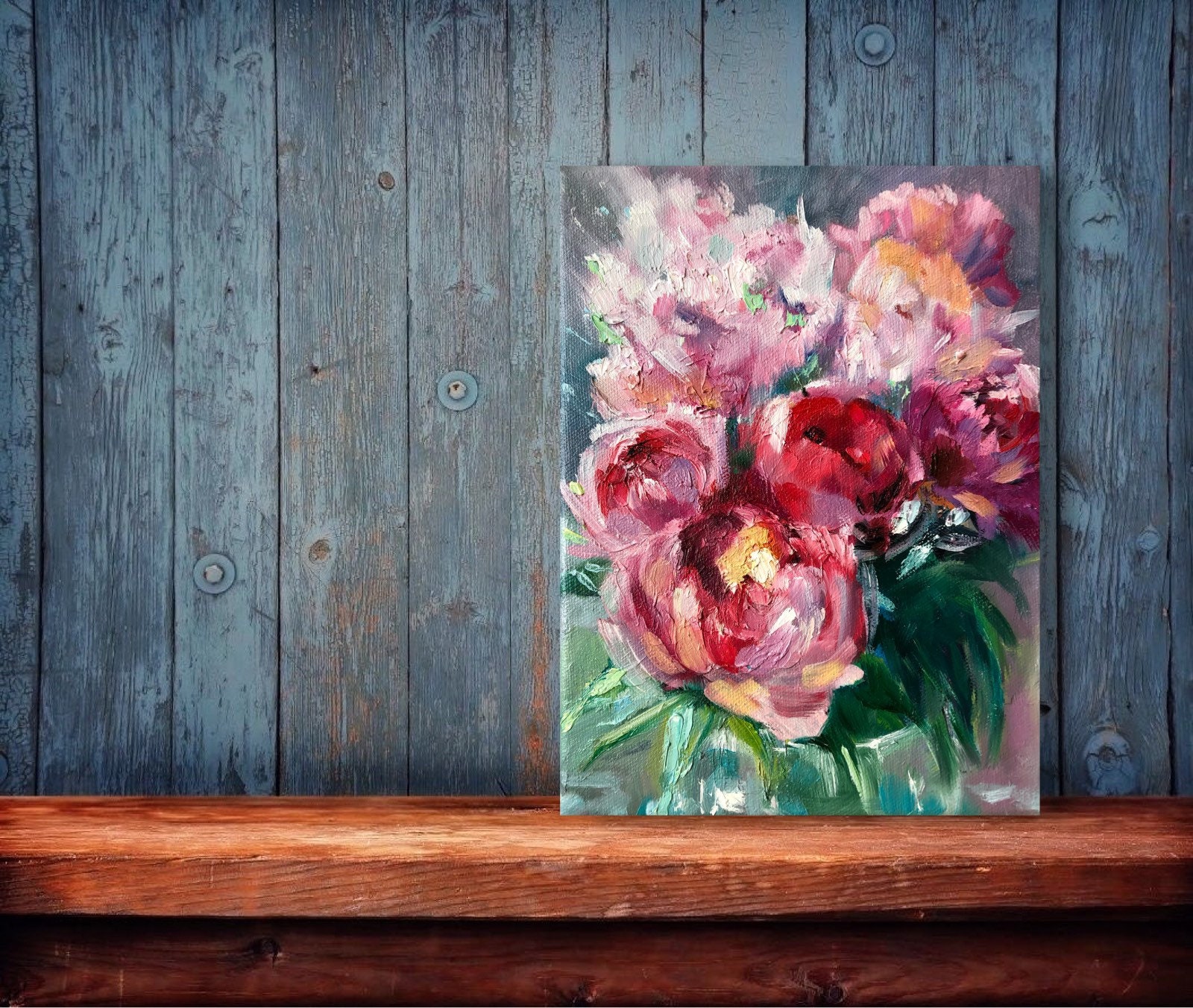Peony Painting Flower Original Art Floral Painting Pink Artwork Impasto ...