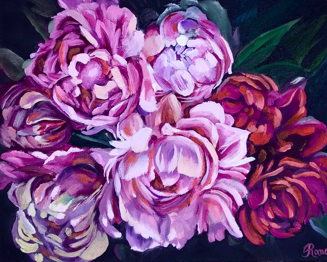 Peonies Painting Original Oil Painting Floral Artwork Peonies Art Rose ...