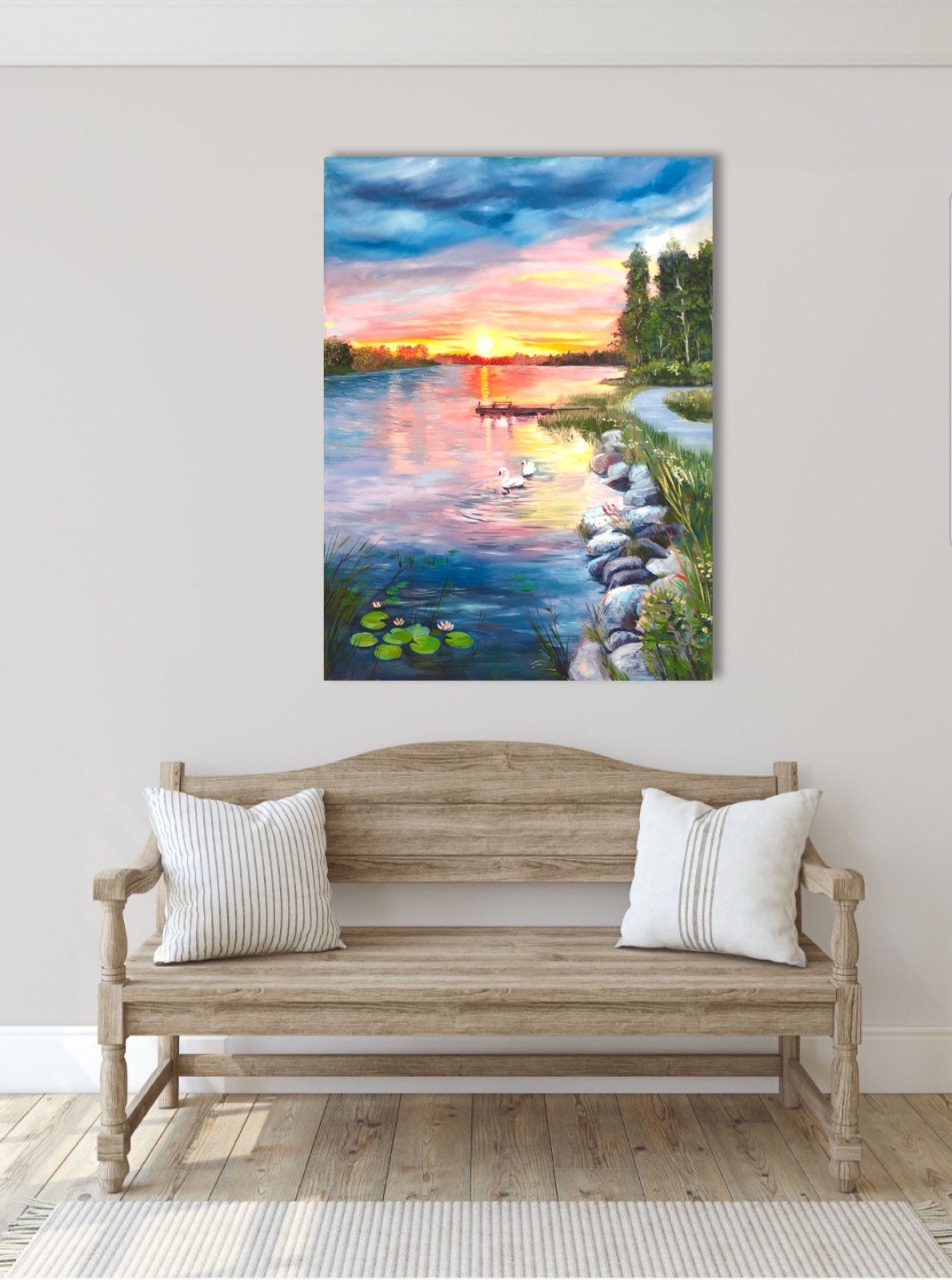 Sunset Painting Original Oil Artwork Swans Painting Sunset Art - Etsy