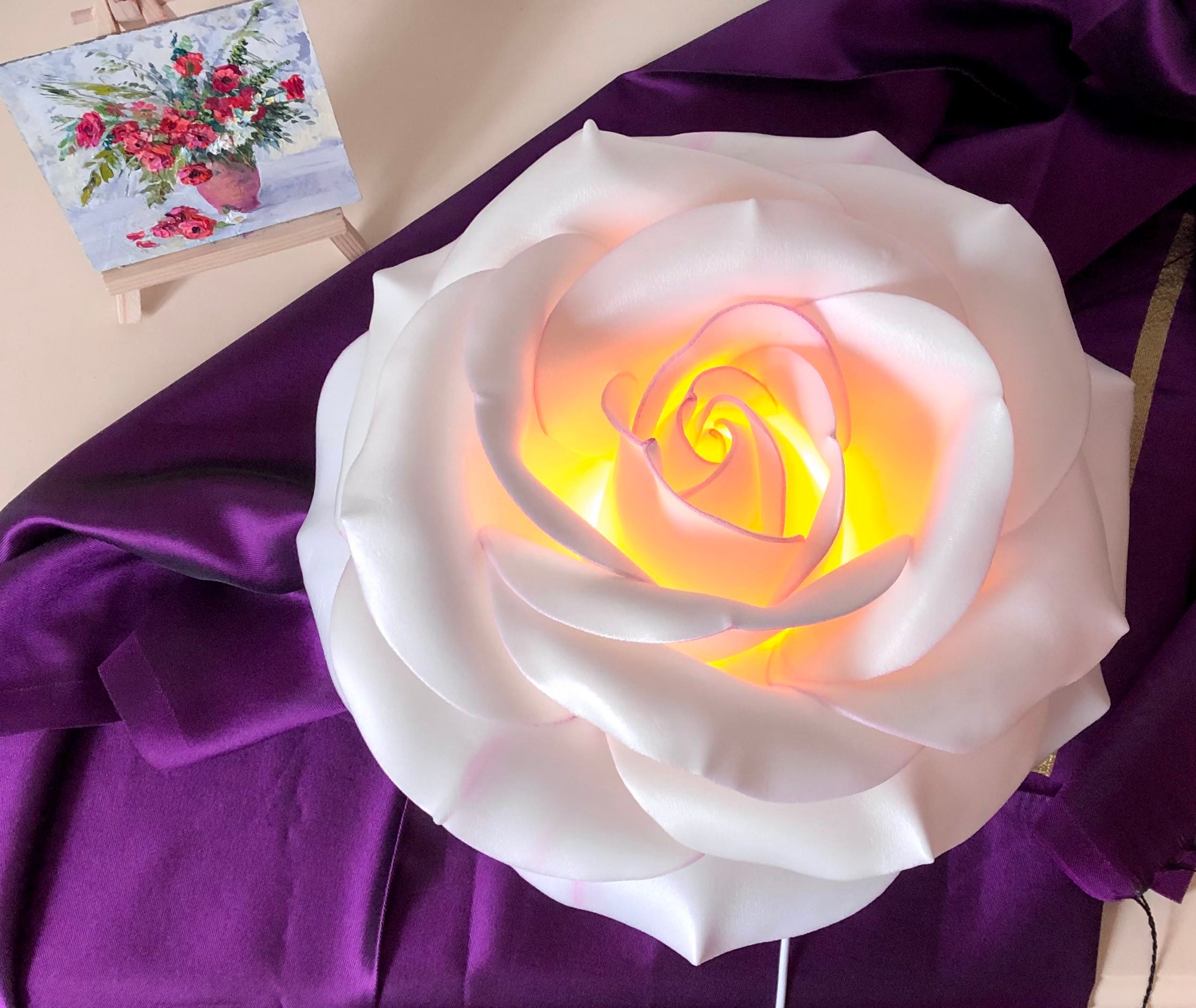 Night Lamp LED Floor Flower Light USB Connection Roses White | Etsy