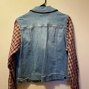 Upcycled Denim Jacket With Flannel Sleeves - Etsy