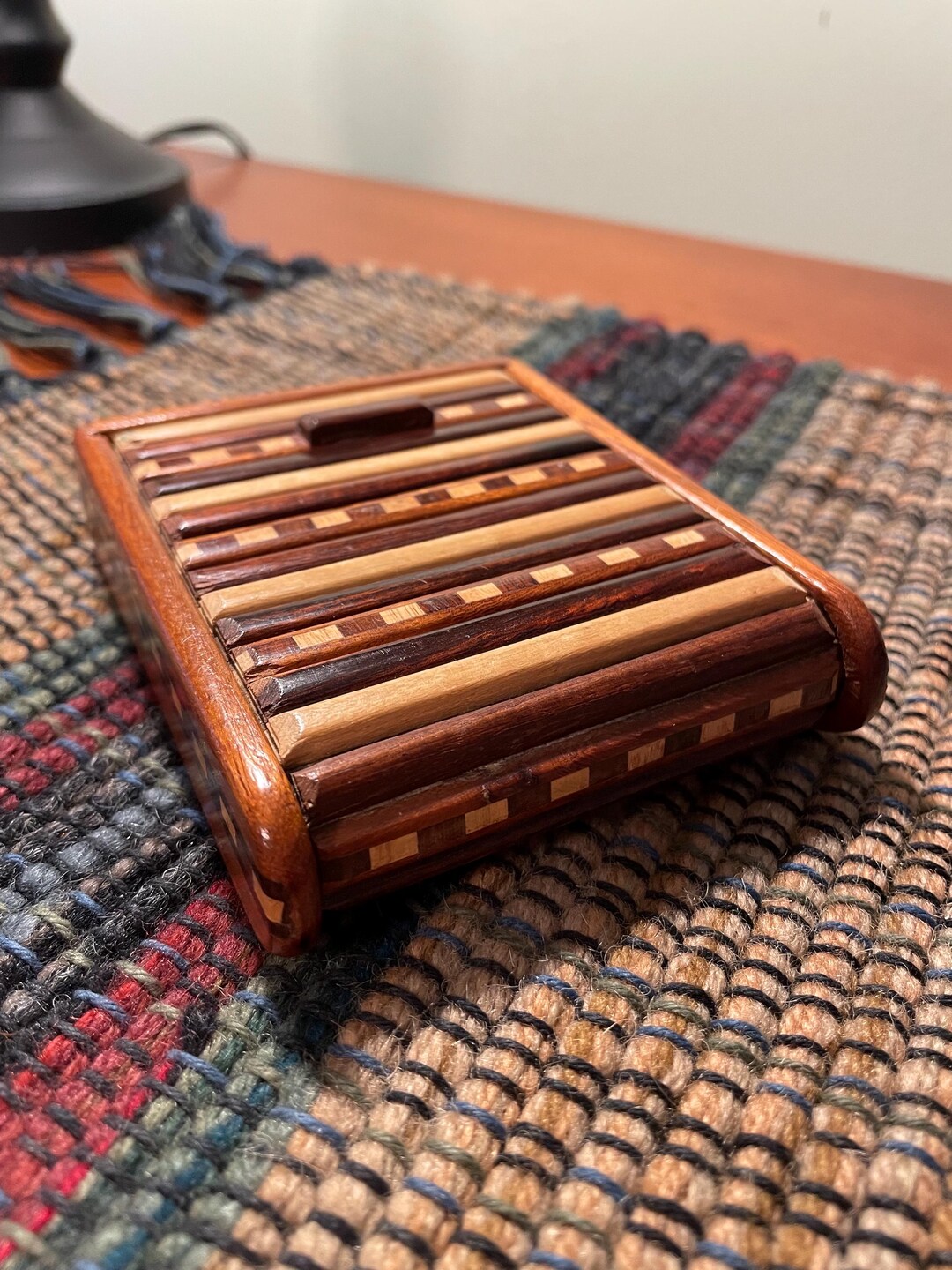 Vintage Wood Inlay Case With Pyramid Design - Rolling Lid - Very Unique ...