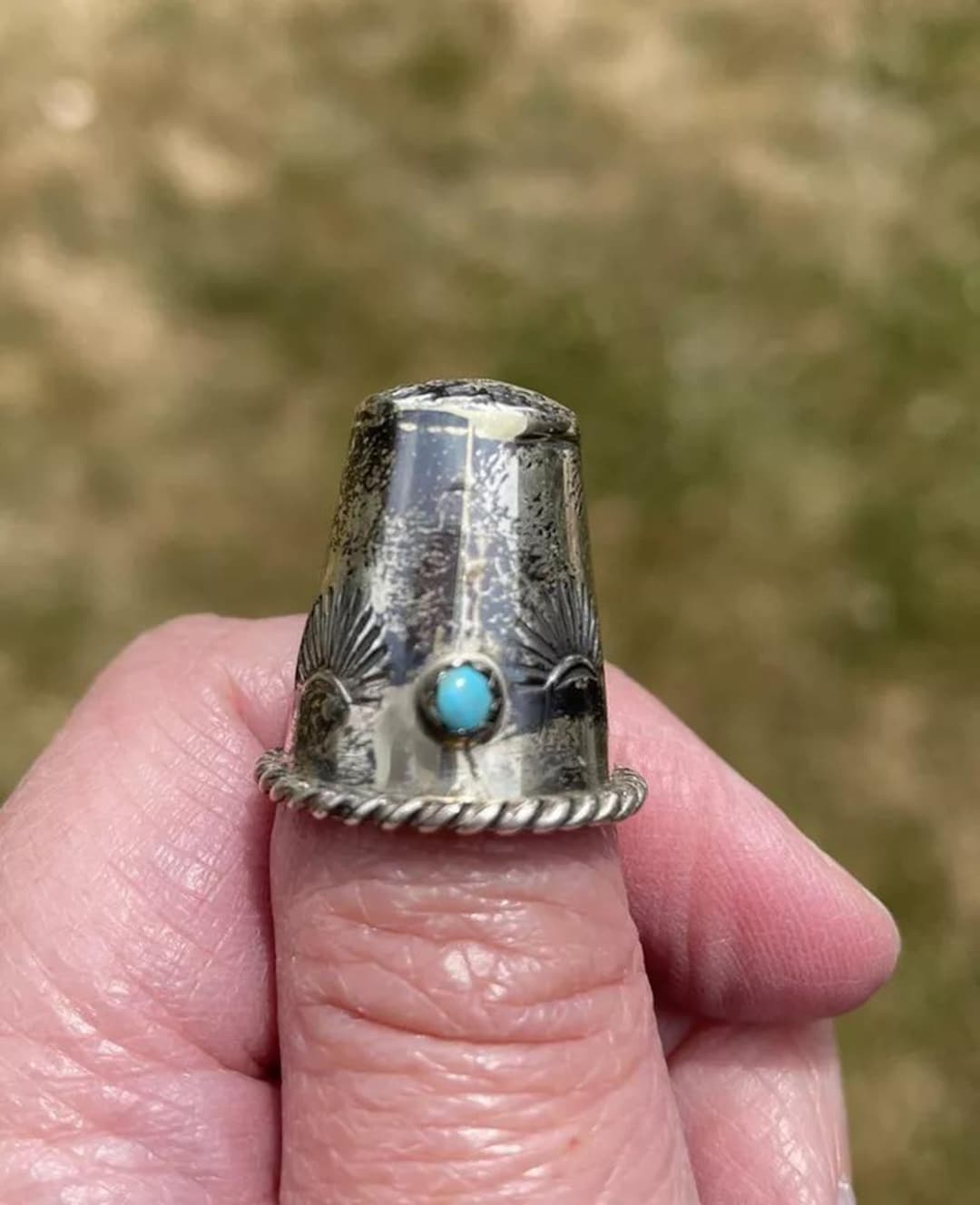 Vintage Native-american-inspired Stamped Sterling Silver Thimble With ...