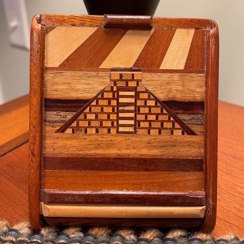 Vintage Wood Inlay Case With Pyramid Design - Rolling Lid - Very Unique ...