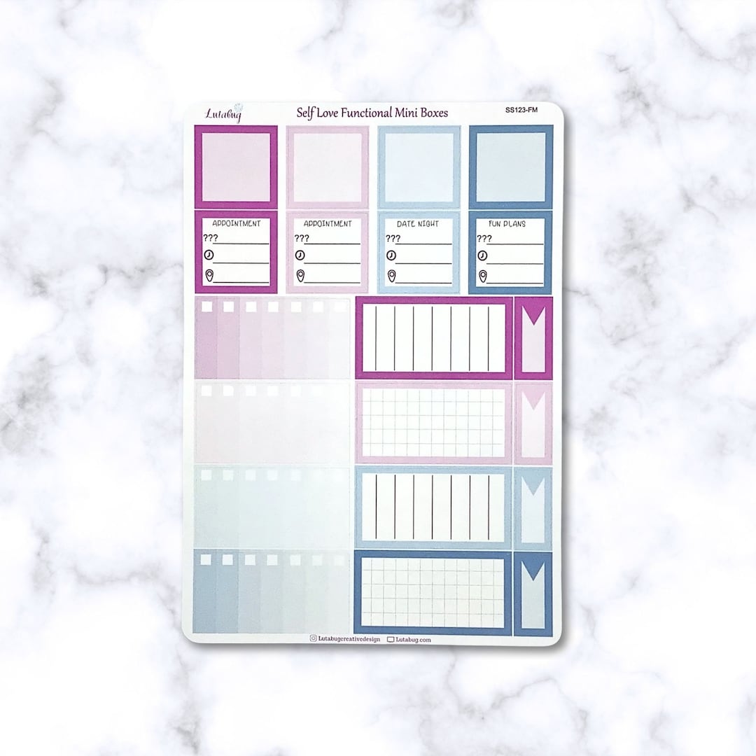 Self Love, Functional Mini Planner Box Stickers, Mini Vertical, Planner ...