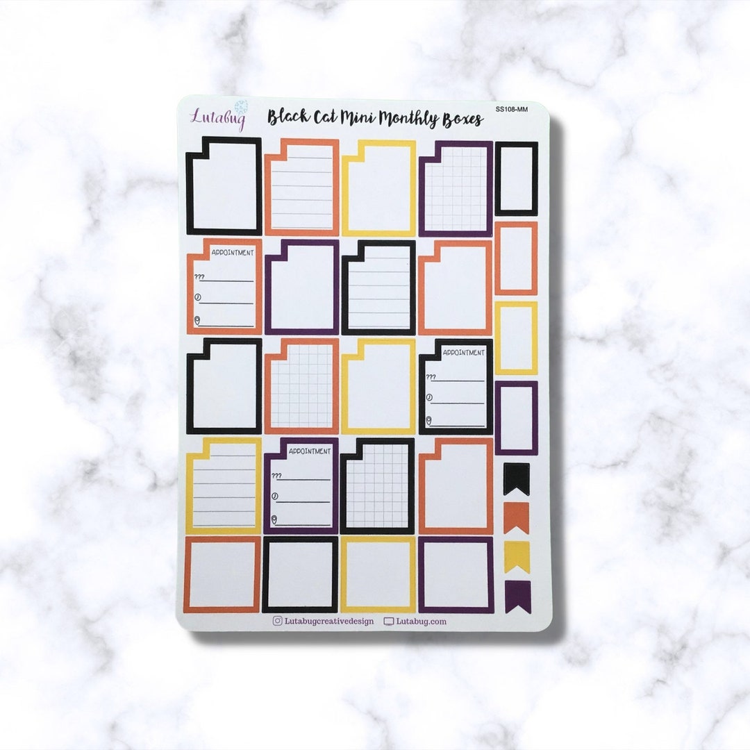 Black Cat, Mini Monthly Boxes, Planner Box Stickers, Functional ...
