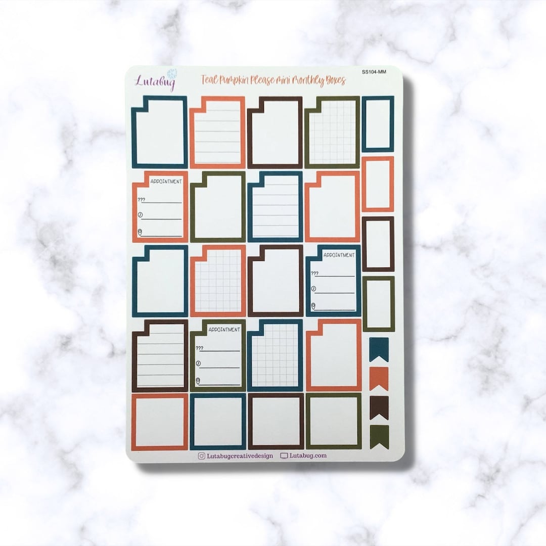 Teal Pumpkin, Mini Monthly Boxes, Planner Box Stickers, Functional Mini ...