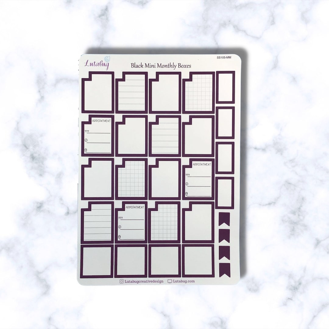 Black Mini Monthly, Planner Box Stickers, Mini Calendar Boxes - Etsy