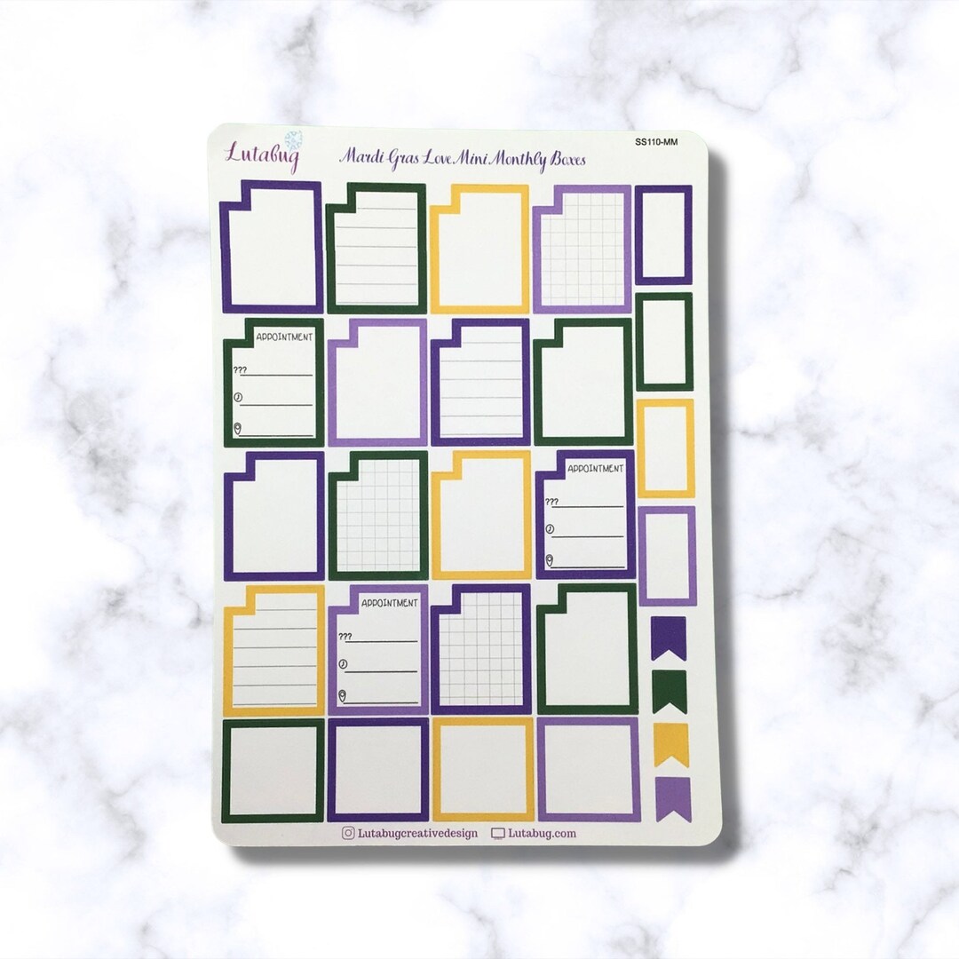 Mardi Gras Love, Mini Monthly Boxes, Planner Box Stickers, Functional ...