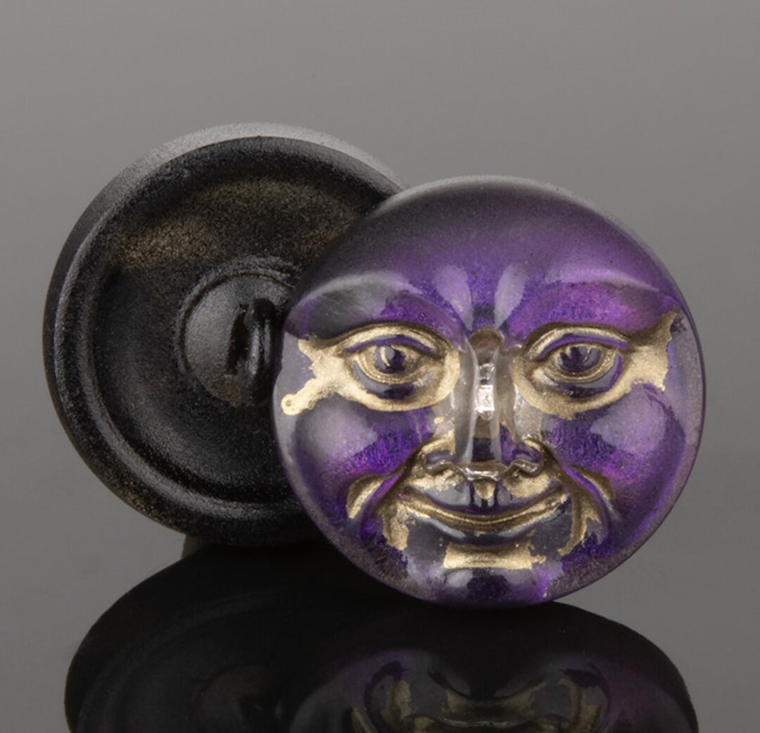 Antiqued Royal Purple Glass, Round Moon Face Design, Czech 17 Mm Glass ...