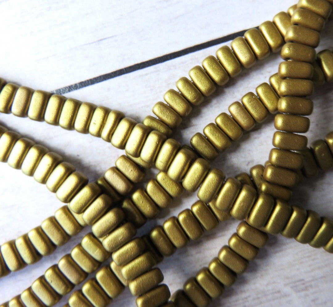 Matte Metallic Aztec Gold, Czech 2 Hole Brick, 3 Mm by 6 Mm Beads, 50 ...