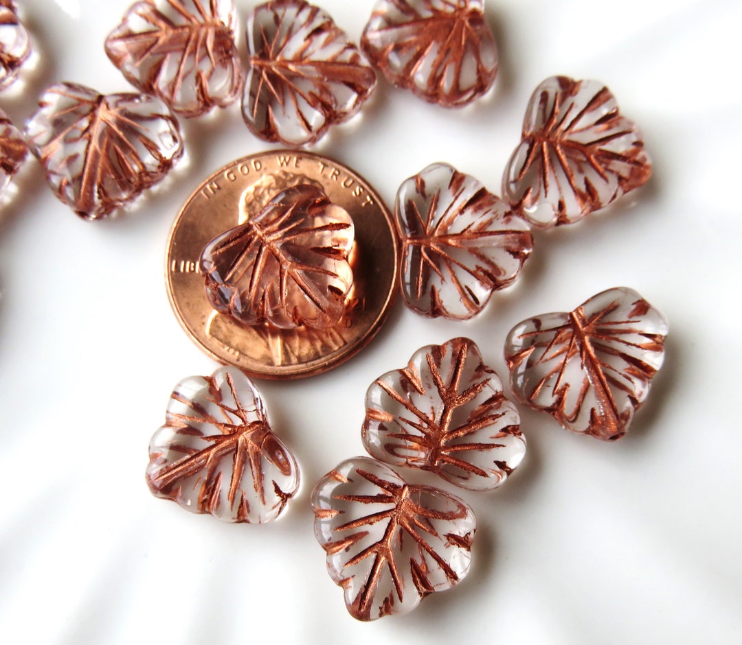 Crystal Clear Glass With Weathered Copper, Czech Maple Leaf, 13 Mm by ...