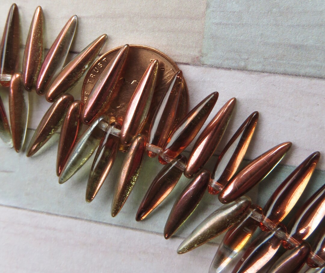 Crystal With Copper Thorn Bead, 5 Mm by 16 Mm, 44 Czech Glass Beads ...
