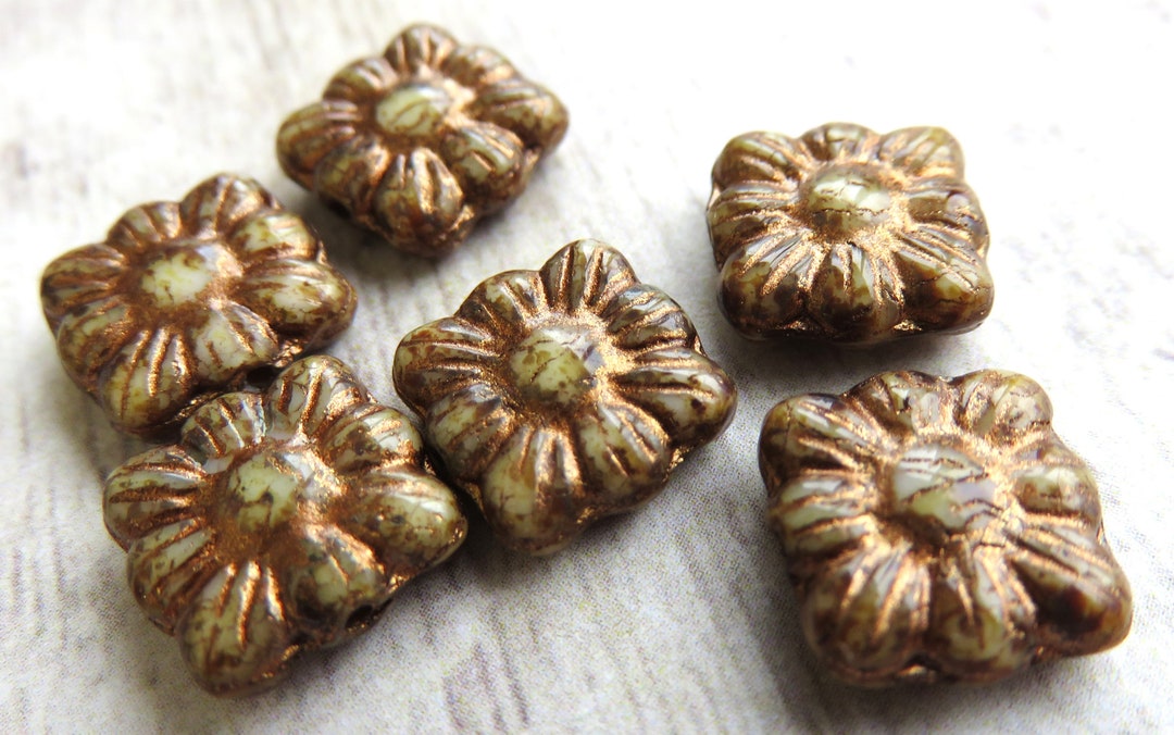 Opaque Eggshell Glass With Travertine and Bronze Wash Czech Zinnia ...