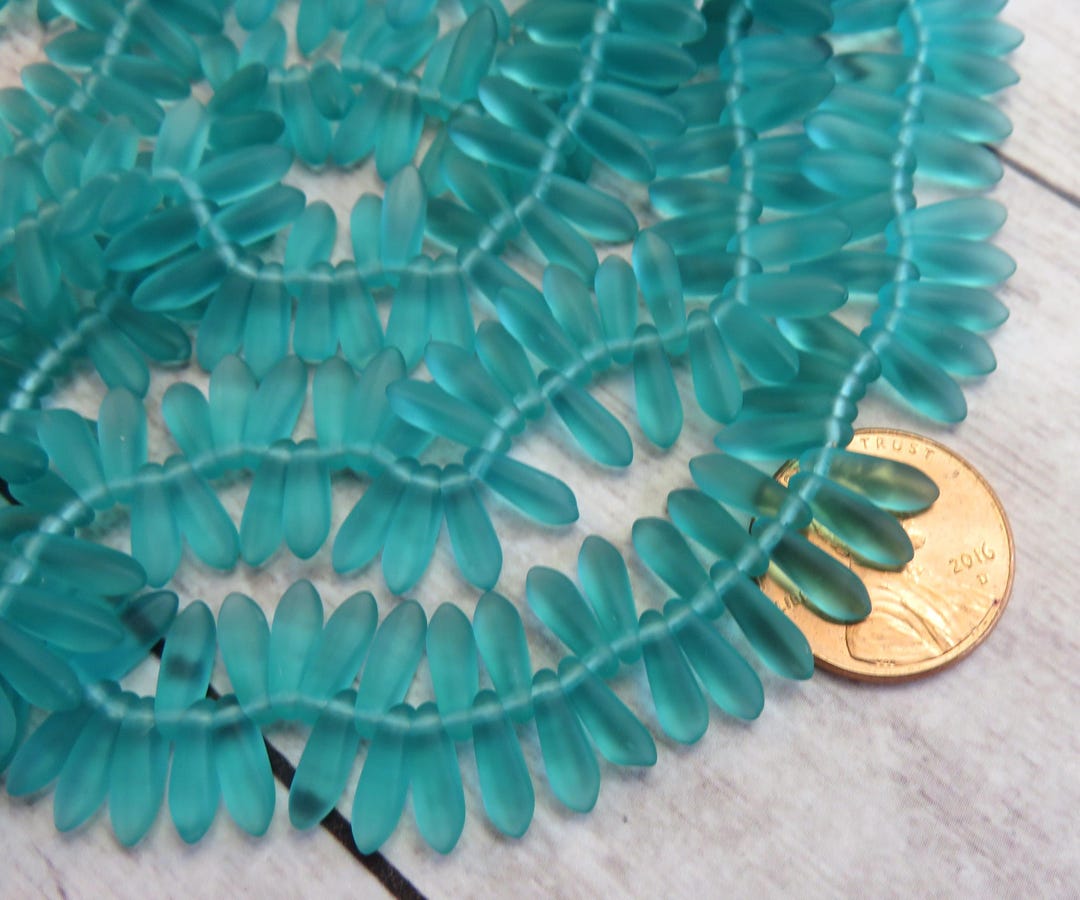 Matte Teal Green Glass Daggers, Czech 3 X 10 Mm Glass Dagger Beads ...