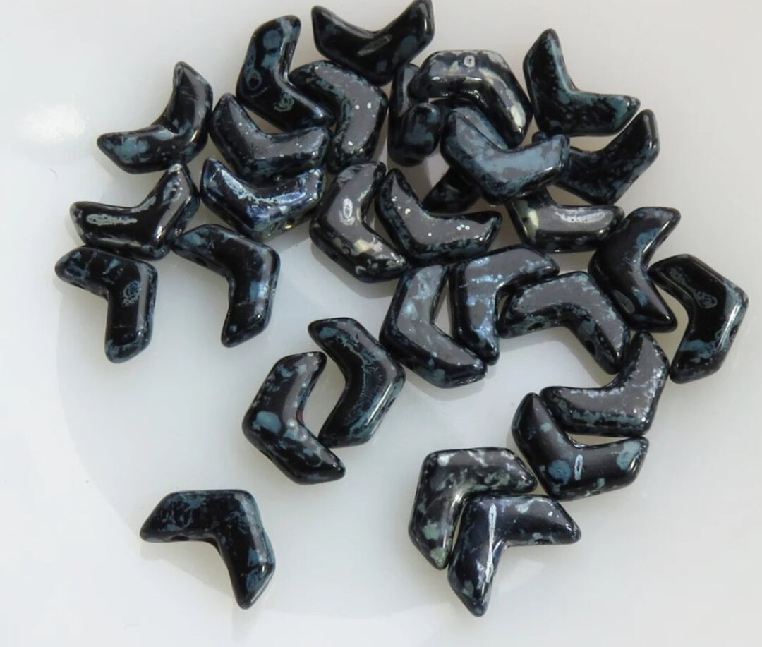 Jet Black Opaque Glass Beads With Full Picasso, Czech 2 Hole Chevron 10 ...