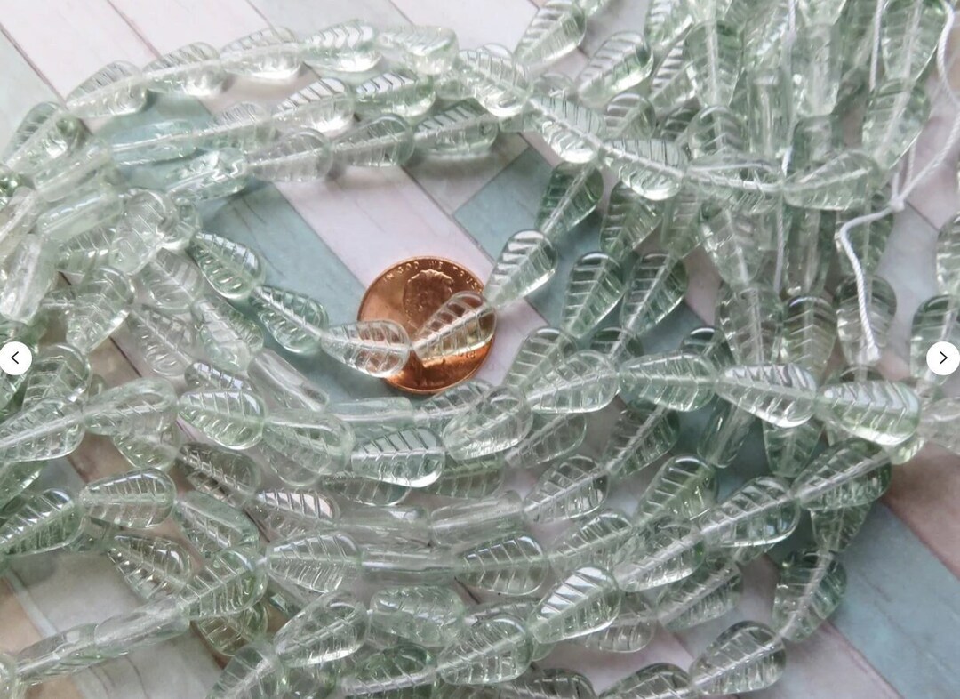 Sage Green Luster on Transparent Crystal Clear Vintage Style, Czech ...