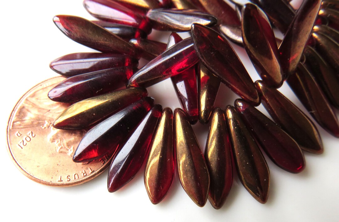 Garnet Transparent Red With Half Bronze Coating, Czech Dagger 16 Mm by ...