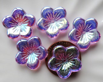 Alexandrite Purple Blue Transparent Glass, Czech Large Flat 5 Petal ...