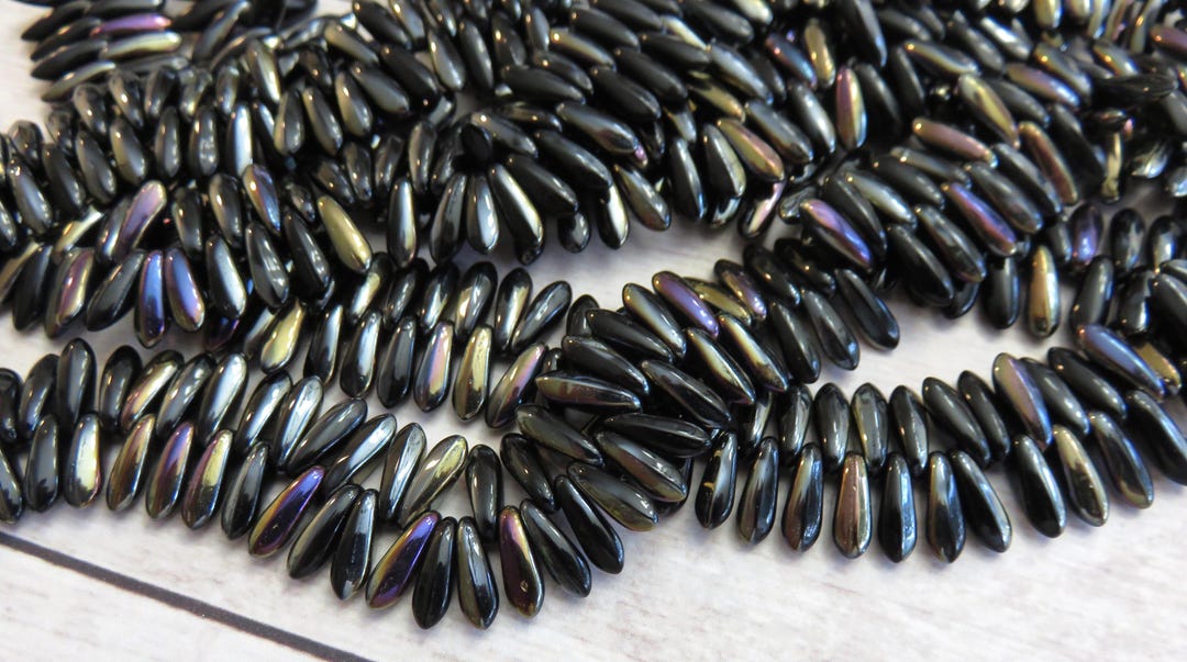 Twilight Jet Metallic Glass Daggers, Czech 3 X 10 Mm Glass Dagger Beads ...