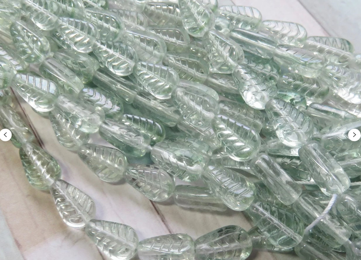 Sage Green Luster on Transparent Crystal Clear Vintage Style, Czech ...