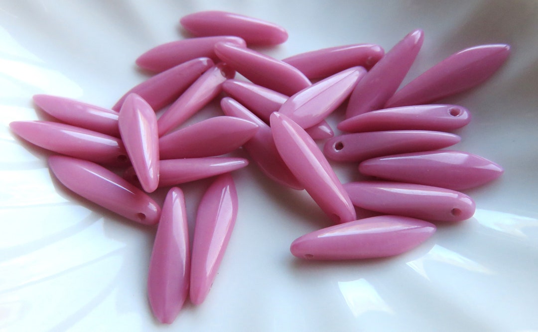Pink Opaque Glass, Czech Dagger 16 Mm by 5 Mm Beads, 25 Beads - Item ...