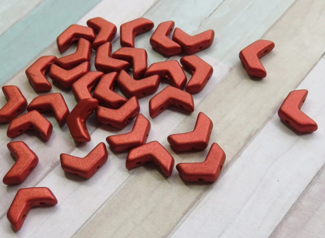 Matte Metallic Lava Red Glass Beads, Czech 2 Hole Chevron 10 Mm by 4 Mm ...