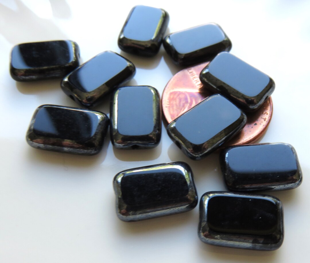 Jet Black Opaque Glass With Light Silver Edge, Czech Table Cut ...