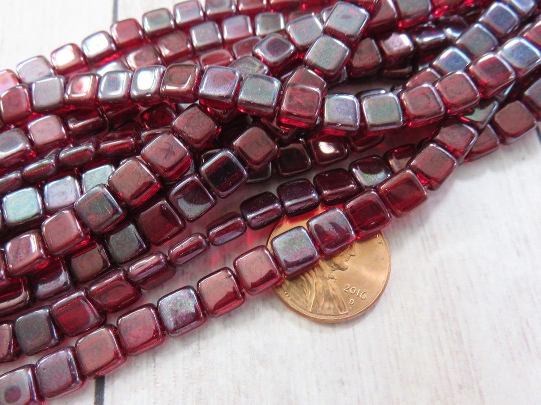 Siam Ruby Vega, Czech 2 Hole Tile, 6 Mm Beads, 25 Beads - Item TH20-25 ...