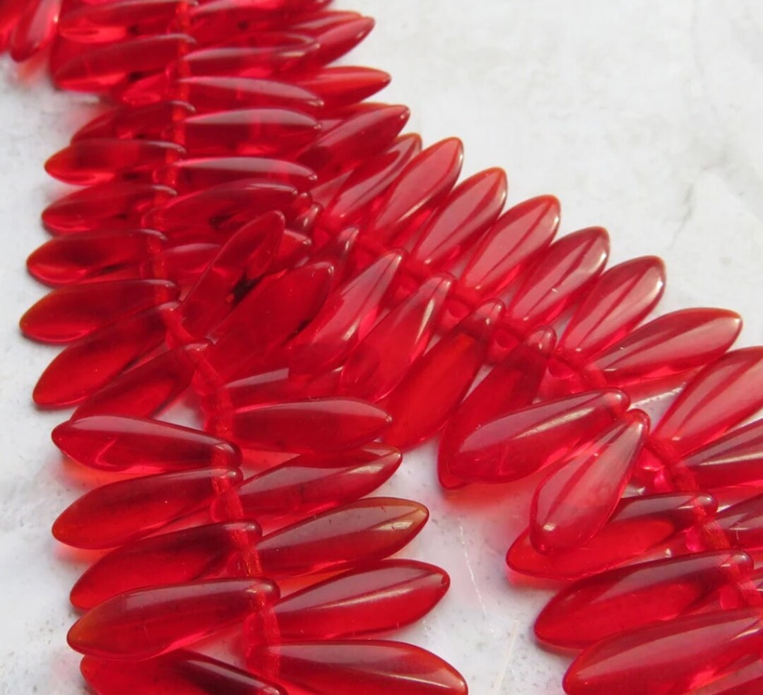Transparent Siam Ruby Red Glass, Czech 5 Mm by 16 Mm Dagger Beads, 25 ...