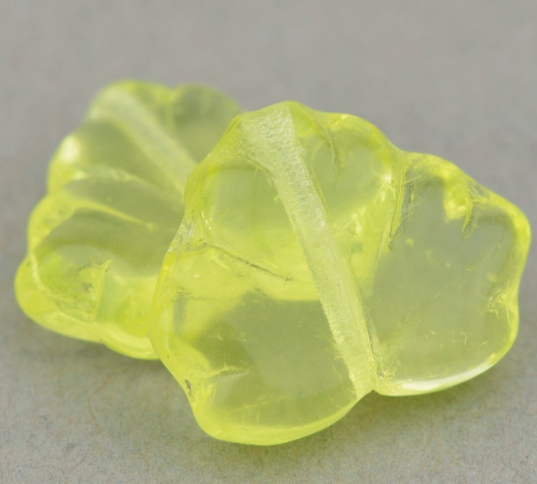 Yellow Uranium Transparent Glass, Czech Maple Leaf, 13 Mm by 10 Mm ...