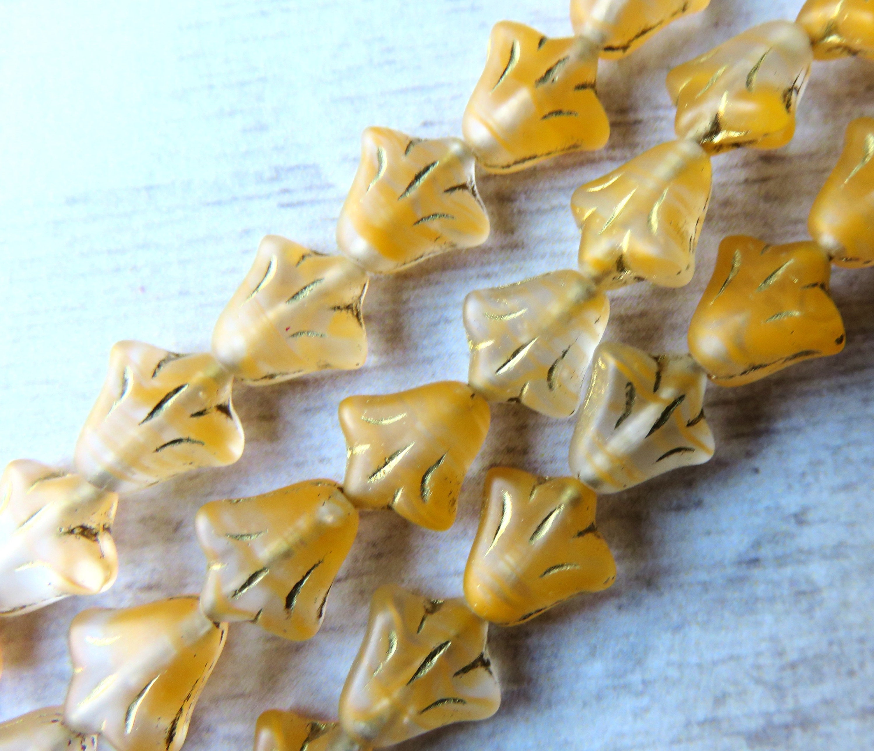Matte Crystal and Marigold Orange Glass With Gold Wash, Czech Small ...