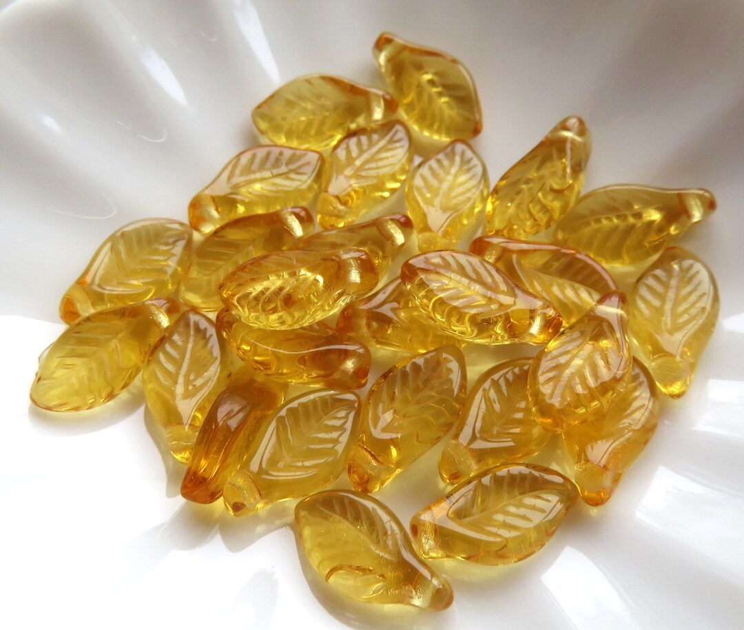 Medium Topaz Transparent Glass, Czech Small Bay Leaf, 12 Mm by 6 Mm ...