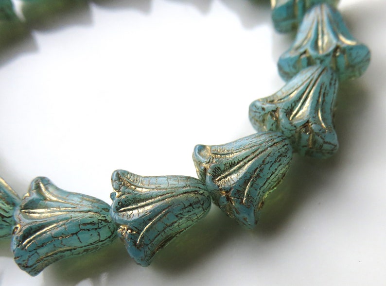 Aqua Blue Opaline Transparent Glass With Gold Wash Czech Lily - Etsy