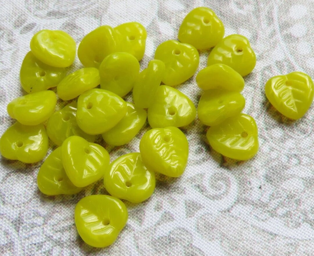 Chartreuse Green Opaque Glass With Full Picasso, Czech Glass Leaves ...