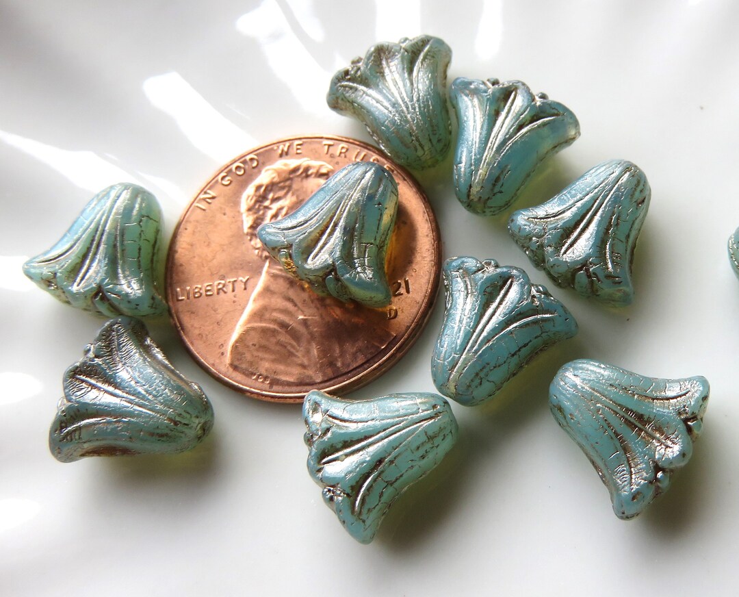 Aqua Blue Opaline Transparent Glass With Platinum Luster Wash, Czech ...