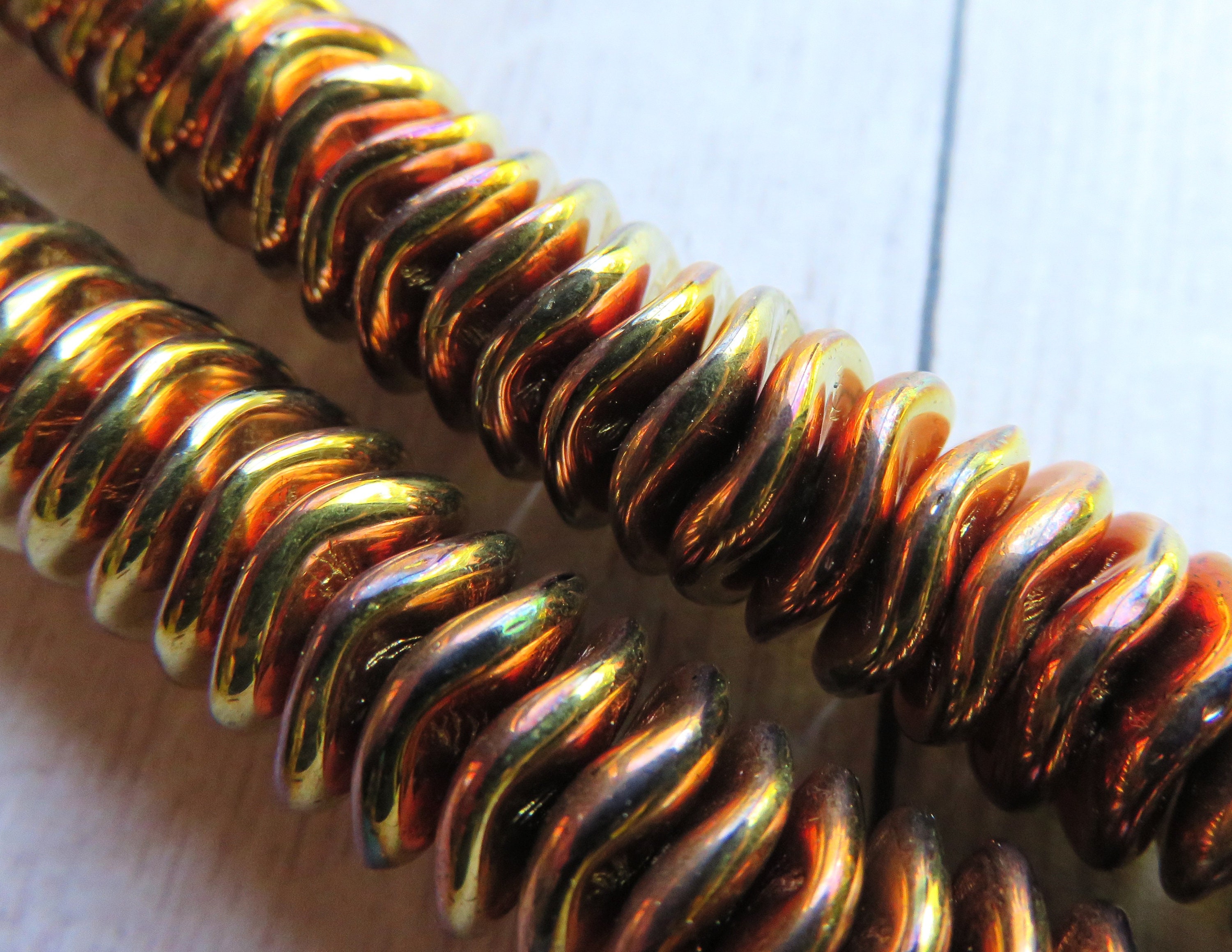 Metallic Gold and California Gold Rush Deep Pink Wavy Ripple Disk Beads ...